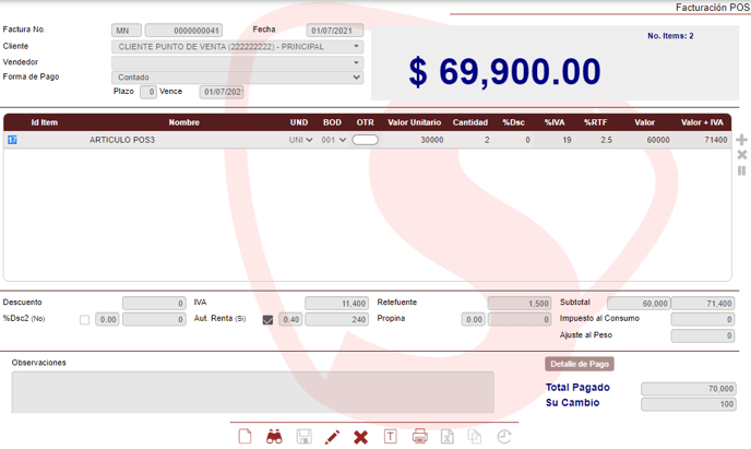¿Cómo realizar una factura POS de contado con pago solo en efectivo?